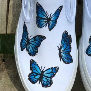 Vans | Shoes | Custom Hand Painted Butterfly Vans | Poshmark